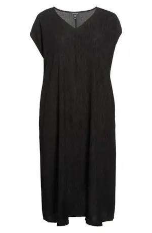 Eileen Fisher V-neck Cap Sleeve Crinkle Dress