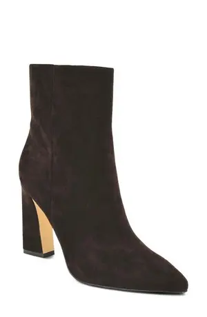 Nine West Todaye Bootie With Sculptural Block Heel And Pointed Toe - Dark Brown