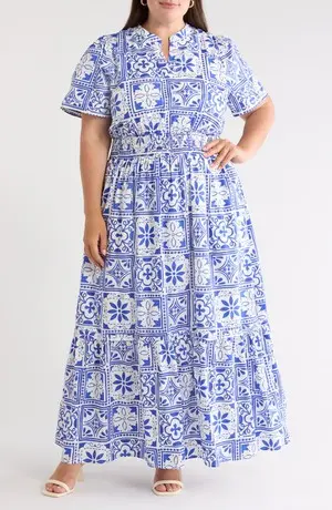 SUGARLIPS SUGARLIPS Arbor Belraj Floral Tile Cotton Poplin Maxi Dress