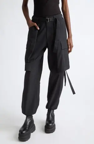 Sacai Straight Leg Cargo Overlay Suiting Pants - Black