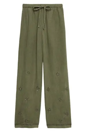 PER UNA BY M&S Wide Leg Embellished Pants - Hunter Green