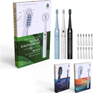 PURSONIC Usb Rechargeable Sonic Toothbrush With 12 Brush Heads - Black