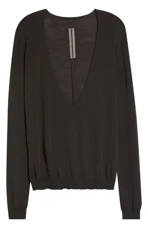 Rick Owens Plunge V-neck Wool Sweater - Dark Dust