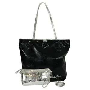 Carlos Falchi Microfiber Python Tote - Black