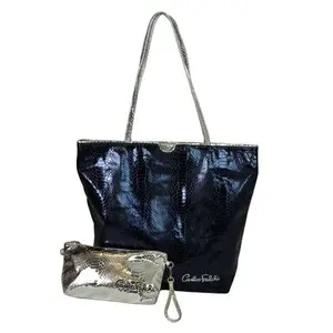 Carlos Falchi Microfiber Python Tote - Navy