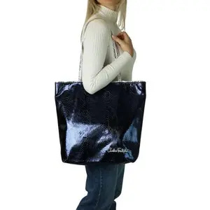 Carlos Falchi Microfiber Python Tote - Navy