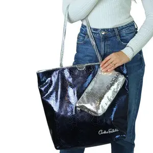 Carlos Falchi Microfiber Python Tote - Navy