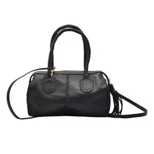 Carlos Falchi Mini Barrel Leather Bag - Black