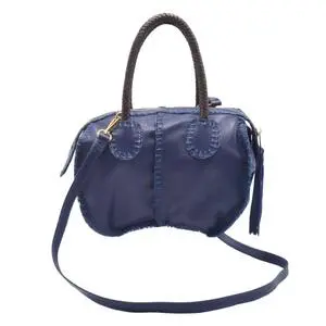 Carlos Falchi Mini Barrel Leather Bag Navy - Blue