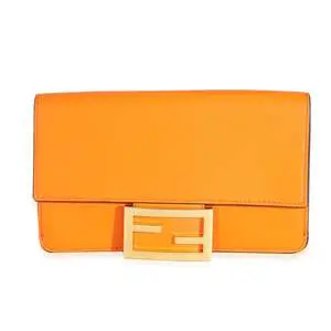 Fendi Calfskin Flat Baguette With Brown Strap - Orange