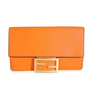 Fendi Calfskin Flat Baguette With Brown Strap