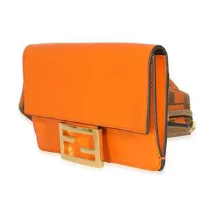 Fendi Calfskin Flat Baguette With Brown Strap