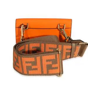 Fendi Calfskin Flat Baguette With Brown Strap