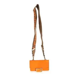Fendi Calfskin Flat Baguette With Brown Strap