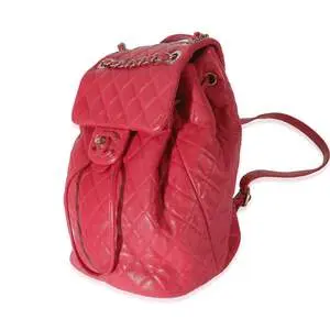 Chanel Red Quilted Calfskin Covered Cc Drawstring Backpack