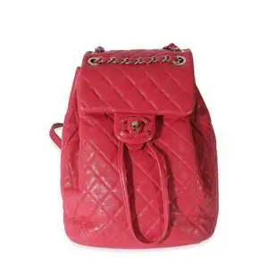 Chanel Red Quilted Calfskin Covered Cc Drawstring Backpack - Pink