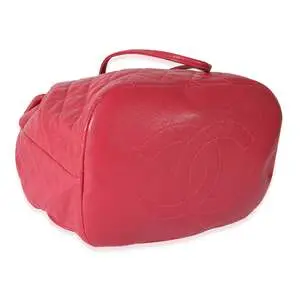 Chanel Red Quilted Calfskin Covered Cc Drawstring Backpack - Pink