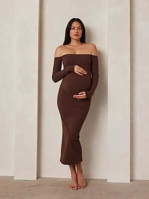Victoria's Secret Bumpsuit Sculpting Rib Off The Shoulder Dress - Brown