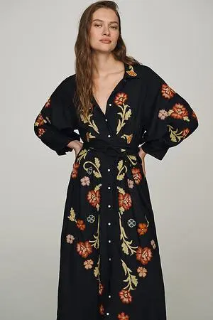 The Great. Embroidered Midi Dress
