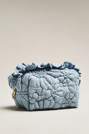 Anthropologie Quilted Floral Cosmetic Pouch - Slate
