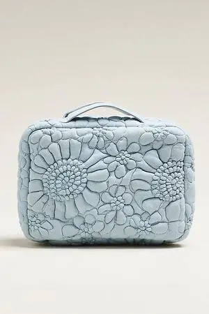 Anthropologie Quilted Floral Hanging Cosmetic Bag - Slate
