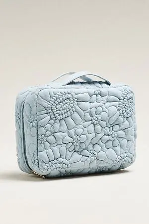 Anthropologie Quilted Floral Hanging Cosmetic Bag - Slate