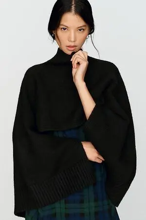 Anthropologie Funnel-neck Cropped Shrug - Black