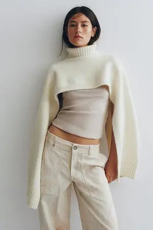 Anthropologie By Anthropologie Funnel-Neck Cropped Shrug Cream
