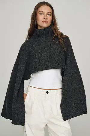 Anthropologie Funnel-neck Cropped Shrug - Dark Grey