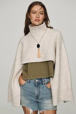 Anthropologie Funnel-neck Cropped Shrug - Tan