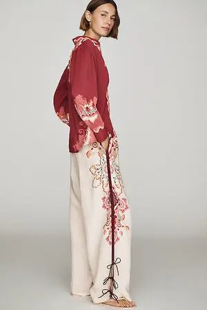 RANNA GILL Embroidered Wide-leg Pants