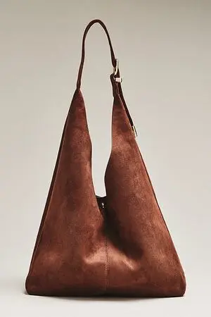 Anthropologie Love Knot Faux Suede Buckle Slouchy Bag - Chocolate