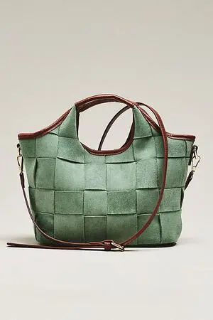 Anthropologie Woven Faux Suede Mi Satchel - Green