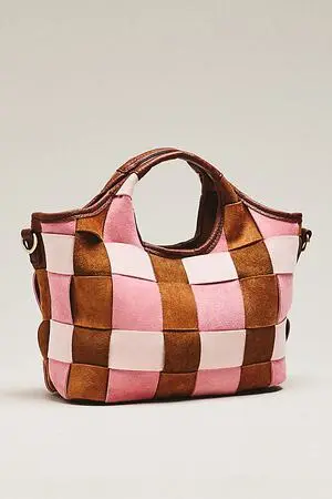 Anthropologie Woven Faux Suede Satchel - Neutral Pattern
