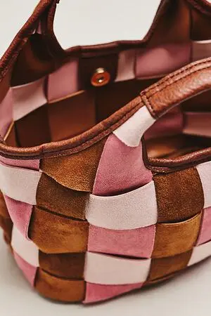 Anthropologie Woven Faux Suede Satchel - Neutral Pattern