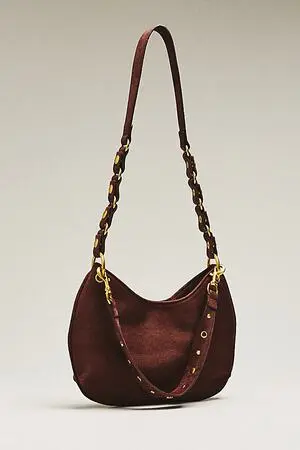 Anthropologie Faux Suede Circular Shoulder Bag - Chocolate