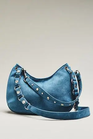 Anthropologie Faux Suede Circular Shoulder Bag - Slate