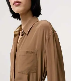 Burberry Silk Crepe De Chine Mini Shirt Dress With Charm Print Belt - Brown