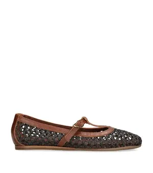 ANCIENT GREEK SANDALS Leather-raffia Aerati Ballet Flats - Brown