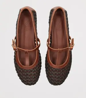 ANCIENT GREEK SANDALS Leather-raffia Ballet Flats