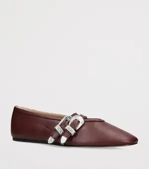 Le Monde Beryl Leather Buckle Ballet Flats - Burgundy