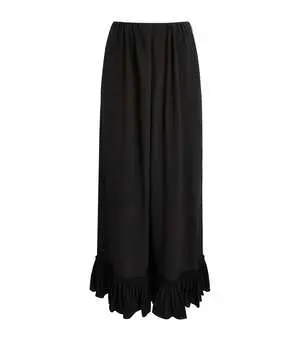 Chloé Silk Cropped Ruffle-trim Trousers - Black
