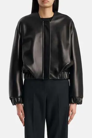 Khaite Leather Bomber Jacket - Nero