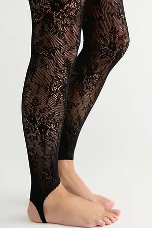 Free People Rosa Lace Stirrup Tights Black