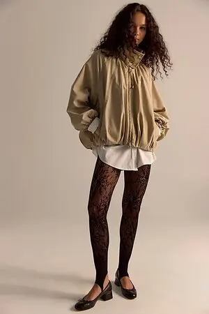 Free People Rosa Lace Stirrup Tights - Black