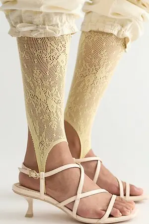 Free People Rosa Lace Stirrup Tights - Yellow