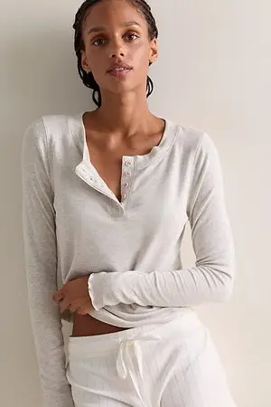 Free People Dream State Henley Top - Light Heather Grey