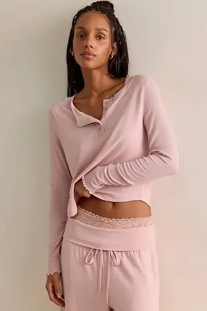 Free People Dream State Henley Top - Peach Whip