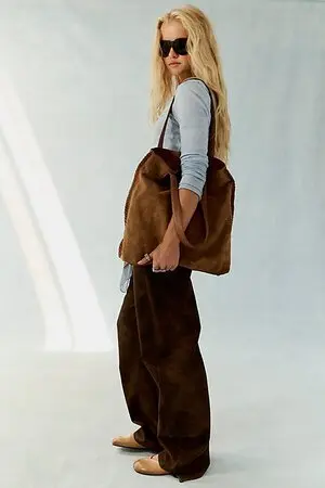 Free People Suede Tote Bag With Contrasting Straps - Biscuit