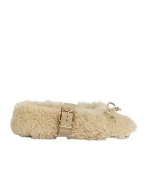 Marni Cream Shearling Ballerina With Buckle